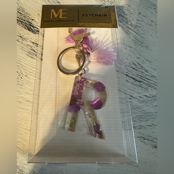 Accessories | Keychain Letter R Inital Clear Acrylic Purple Floral New ...